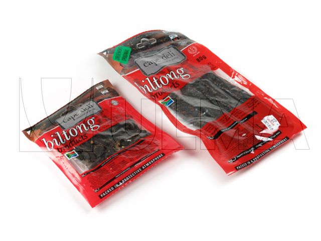 Gedroogd vlees verpakt onder gemodificeerde atmosfeer in thermoforming ...